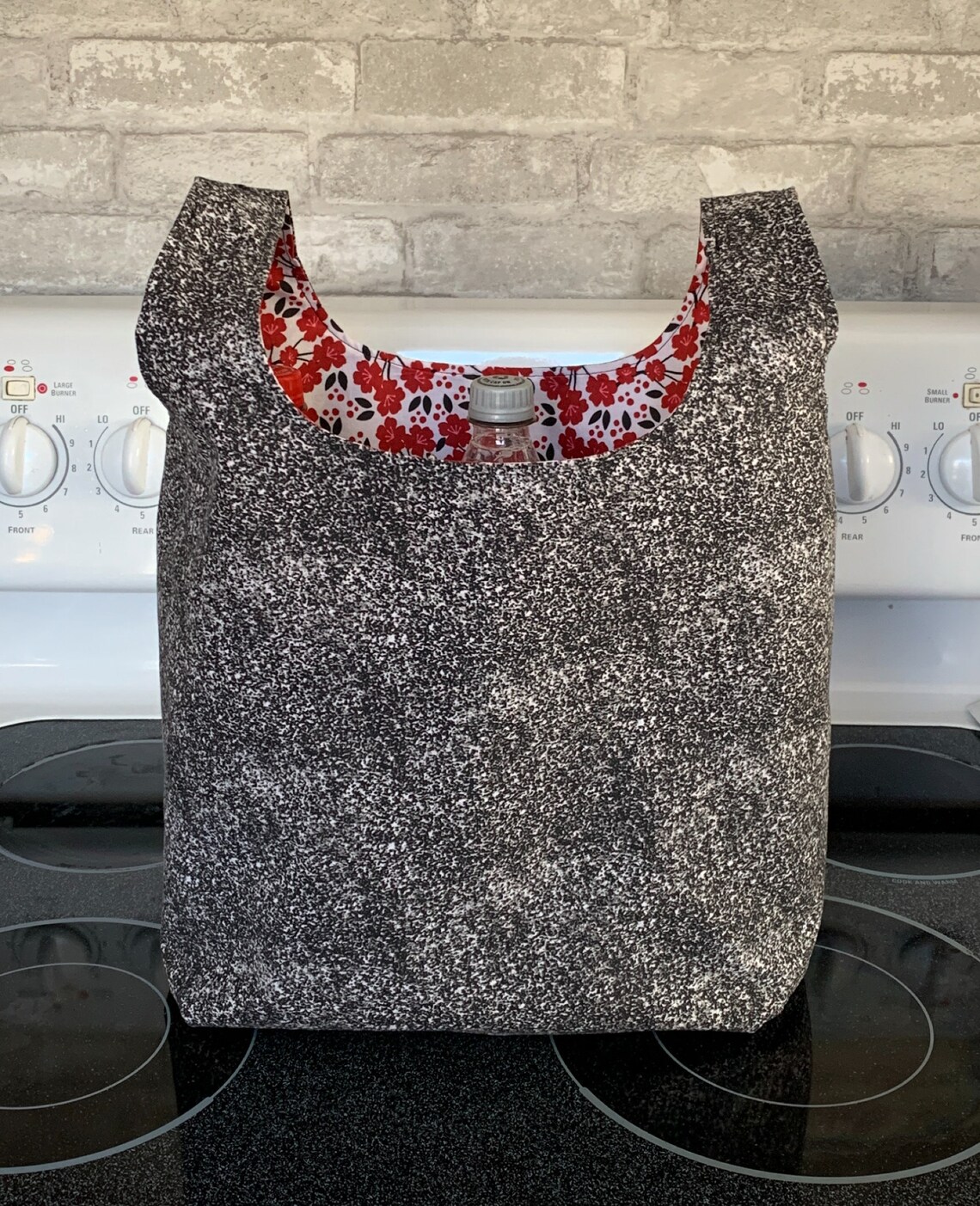 Red Floral Black White Wash Reusable Grocery Bag Reversible - Etsy