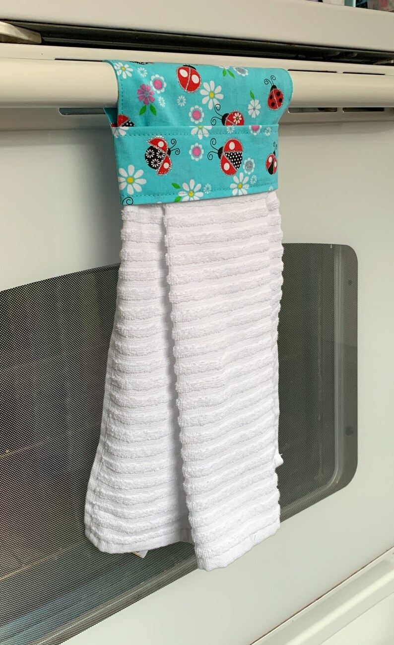 Lady Bugs and Daisies, Hanging Kitchen Towel, Kitchen Towel, Kitchen ...