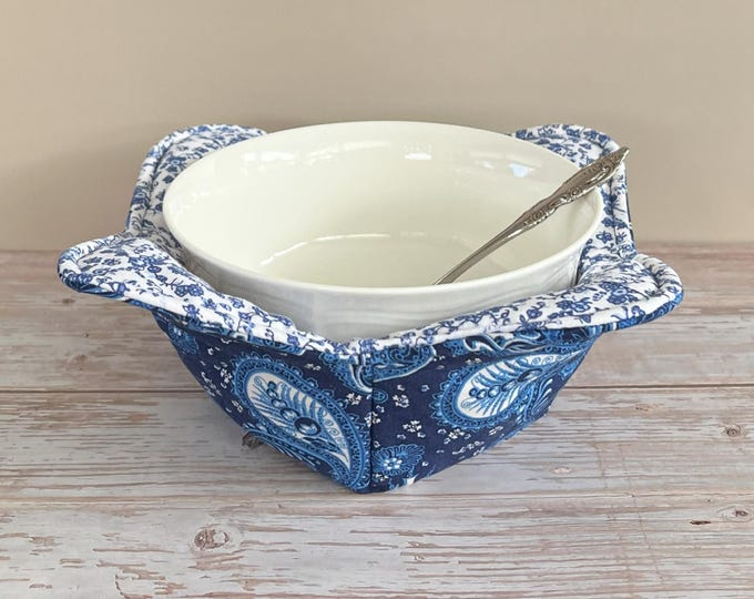 Blue Paisley and Floral, Microwave Bowl Cozy, Blue Bowl Cozy ...