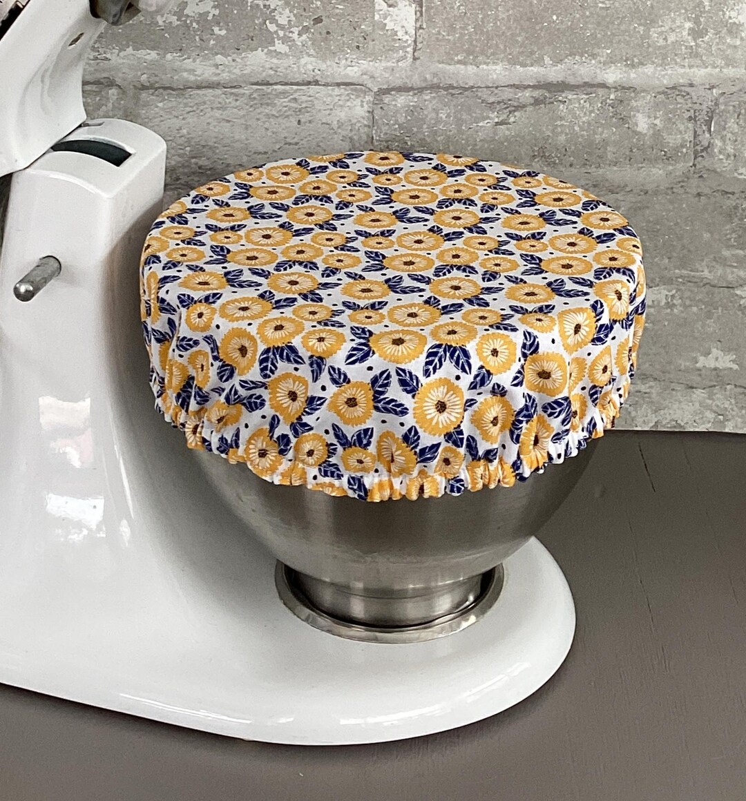 Yellow Floral, Blue Vine, Reversible Bowl Cover, Reusable Bowl Cover ...