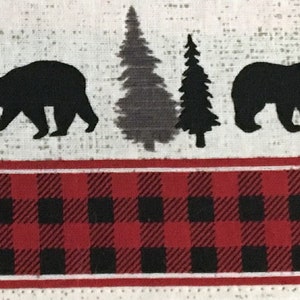 Stripe Buffalo Check Bears. Black Kitchen Cotton Towel. Ties on With ...