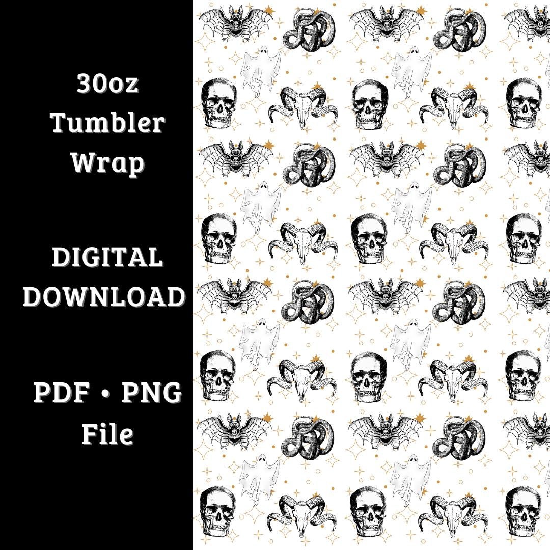 Skulls, Bats, Snakes, Skeletons, Ghosts, Bulls, Vintage Halloween, 30oz ...