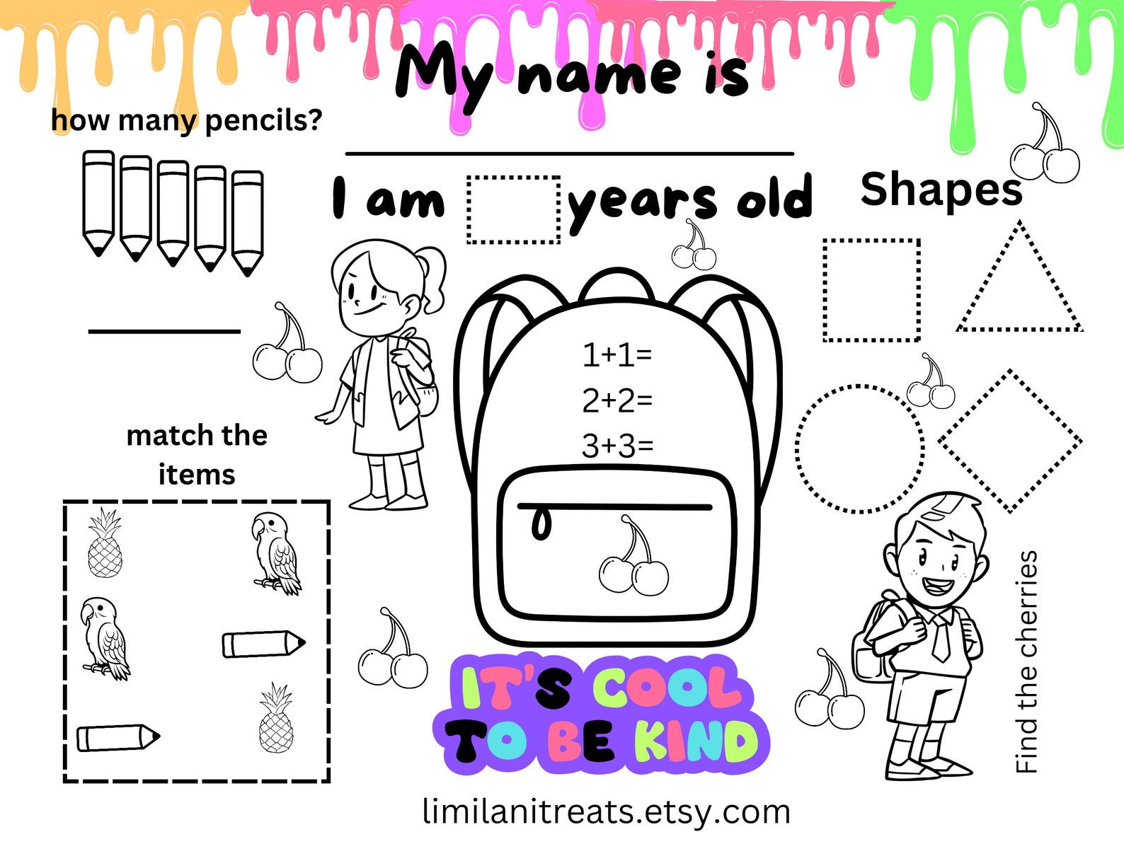 Back to School Activity Sheet: Kids Coloring Placemat (printable ...