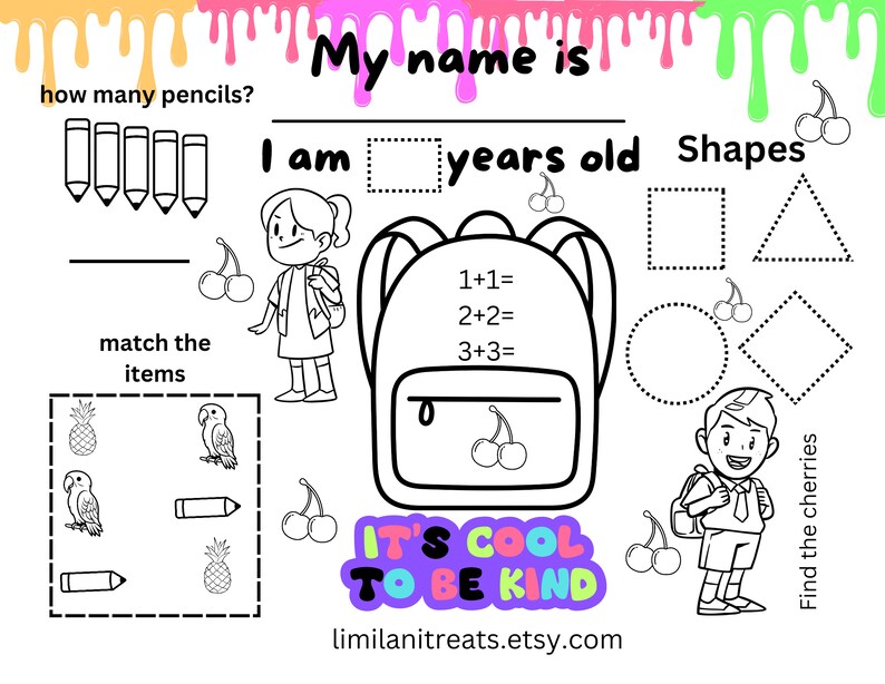 Back to School Activity Sheet: Kids Coloring Placemat (printable ...