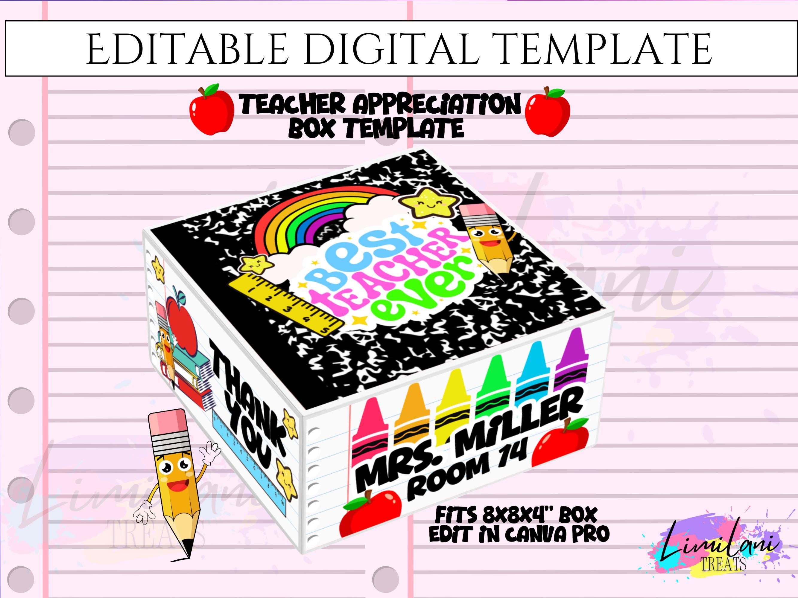 Teacher Appreciation Box Template: Editable School Design (digital ...