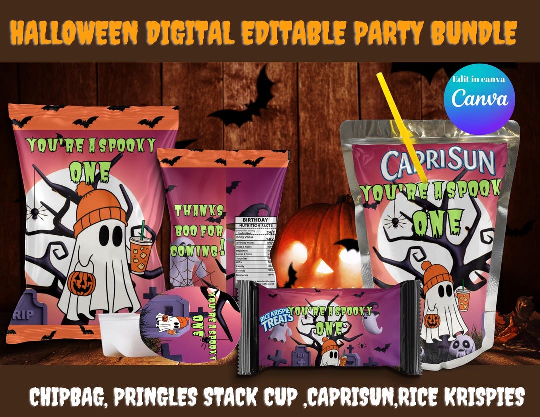 Spooky First Birthday, Halloween Digital Party Favor Bundle. Chipbag ...