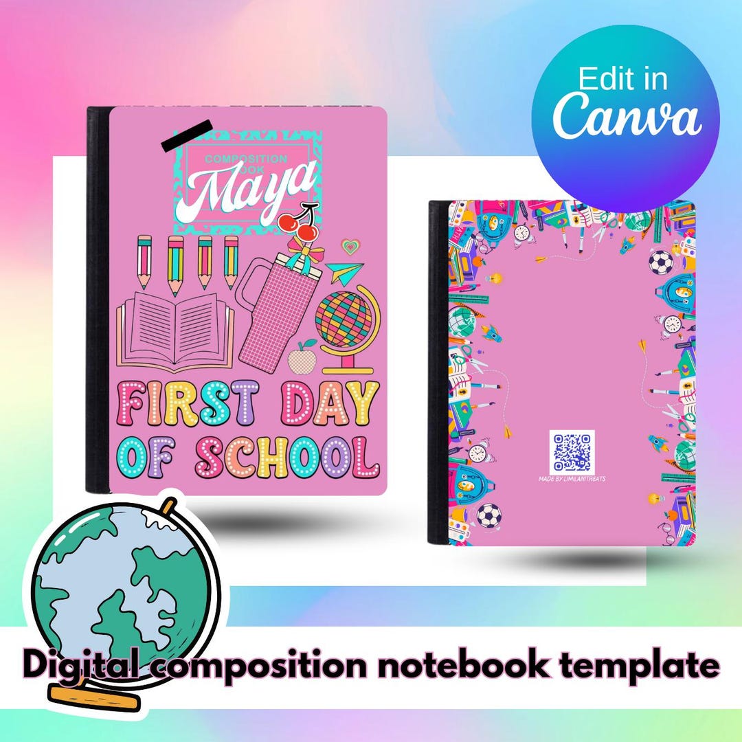 Editable First Day of School Composition Notebook Cover (digital ...