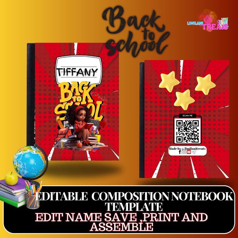 Editable Back to School Composition Notebook Cover Template (digital ...