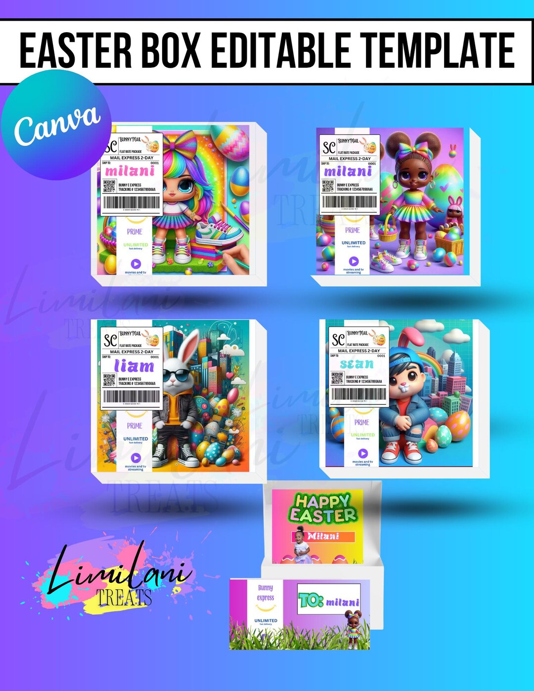 4 Editable Canva Kids Easter Box Template - Etsy