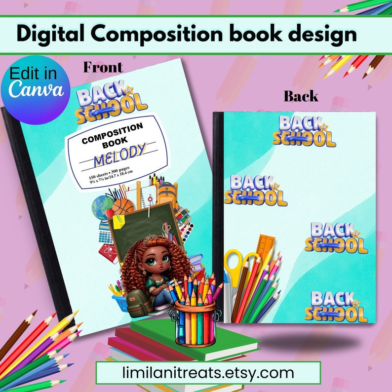 Girly Editable Back to School Composition Notebook Template Cover ...