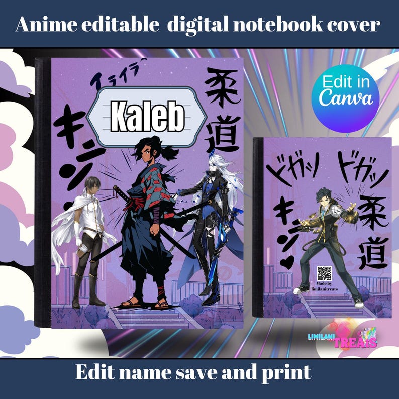 Anime Editable Digital Notebook Cover . - Etsy