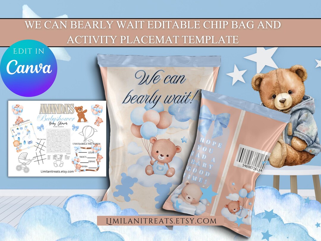 We Can Bearly Wait Editable Chipbag and Activity Sheet Template ...
