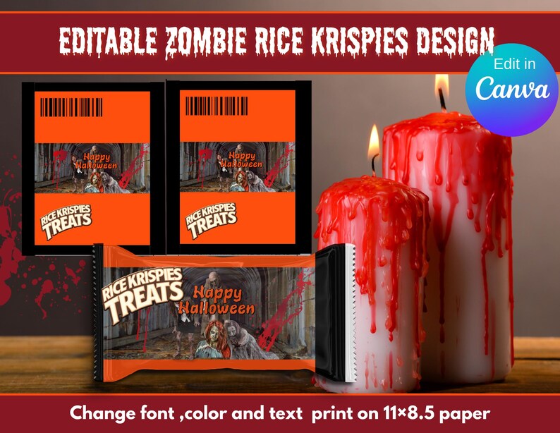 Editable Zombie Halloween Digital Bundle Template. Chipbag Water Bottle ...