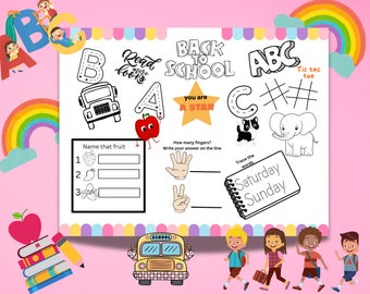 Back to School Activity Sheet-kids Coloring Placemat Editable Template ...
