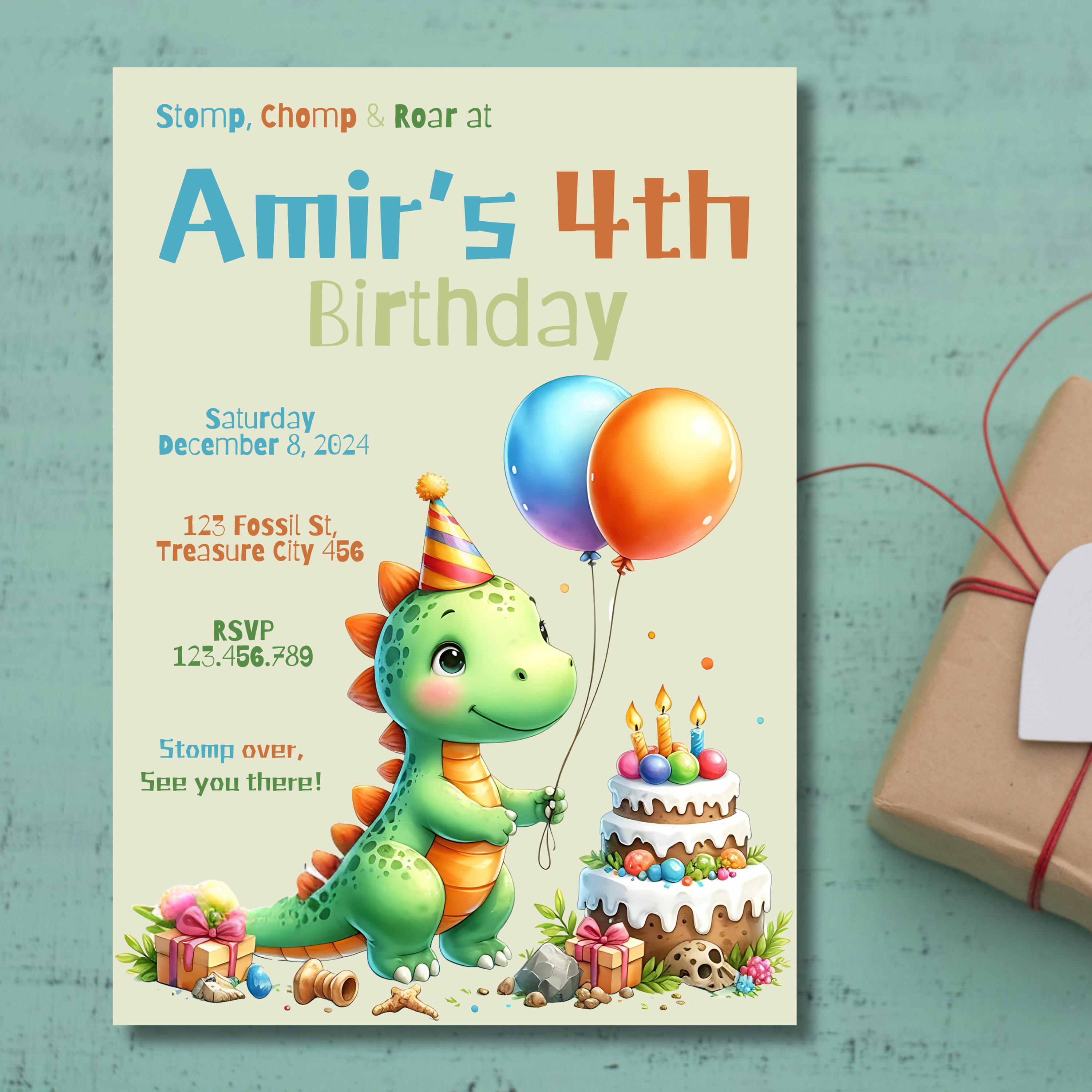 Editable Dinosaur Party Birthday Invitation - 5x7 Digital Printable ...