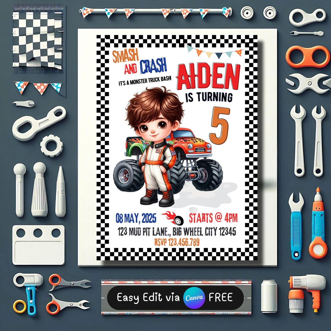 Car Racer Birthday Invitation | Editable Canva Template | 5x7" Racing ...