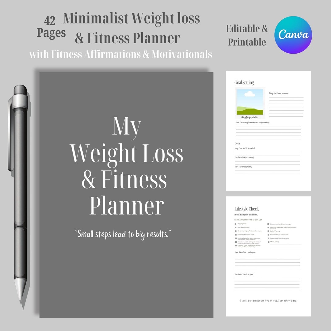 Fitness Planner & Weight Loss Tracker Templates Bundle – Editable ...
