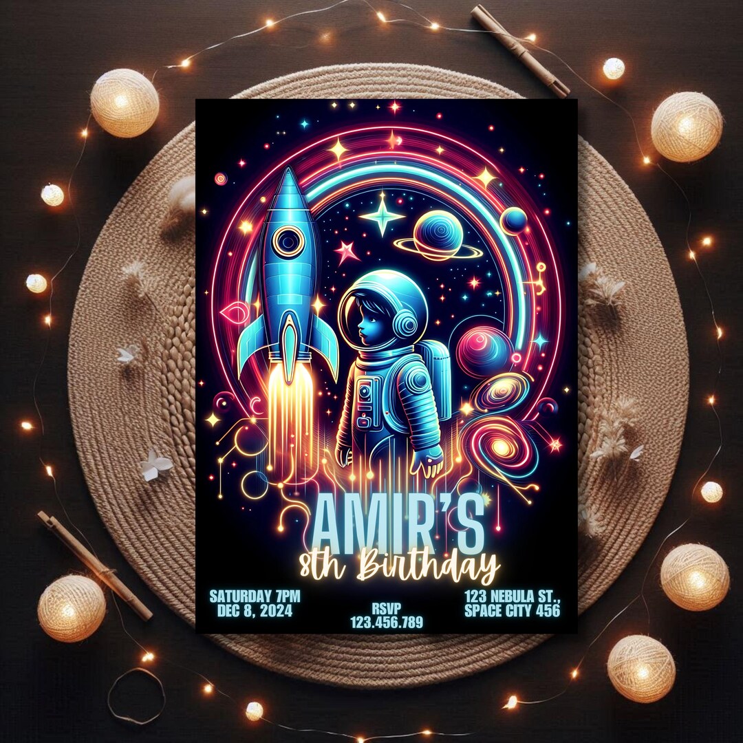 Cosmic Space Birthday Invitation for Boys & Girls, Space Theme ...