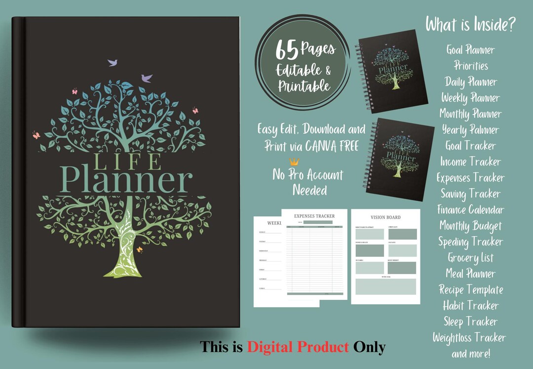 Life Planner Editable and Printable Planner, Daily, Weekly, Monthly ...