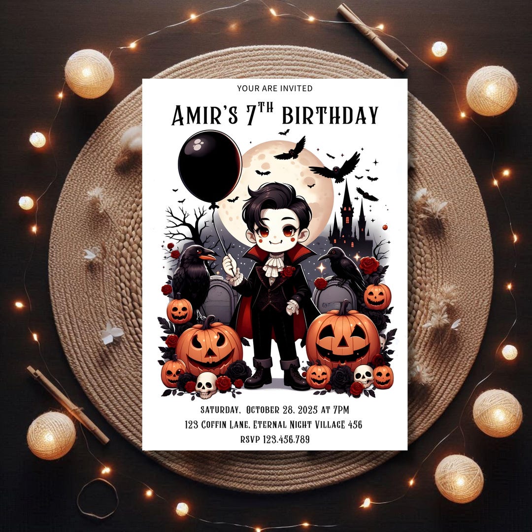 Editable Vampire Birthday Invitation Template, Dark Gothic Party Invite ...