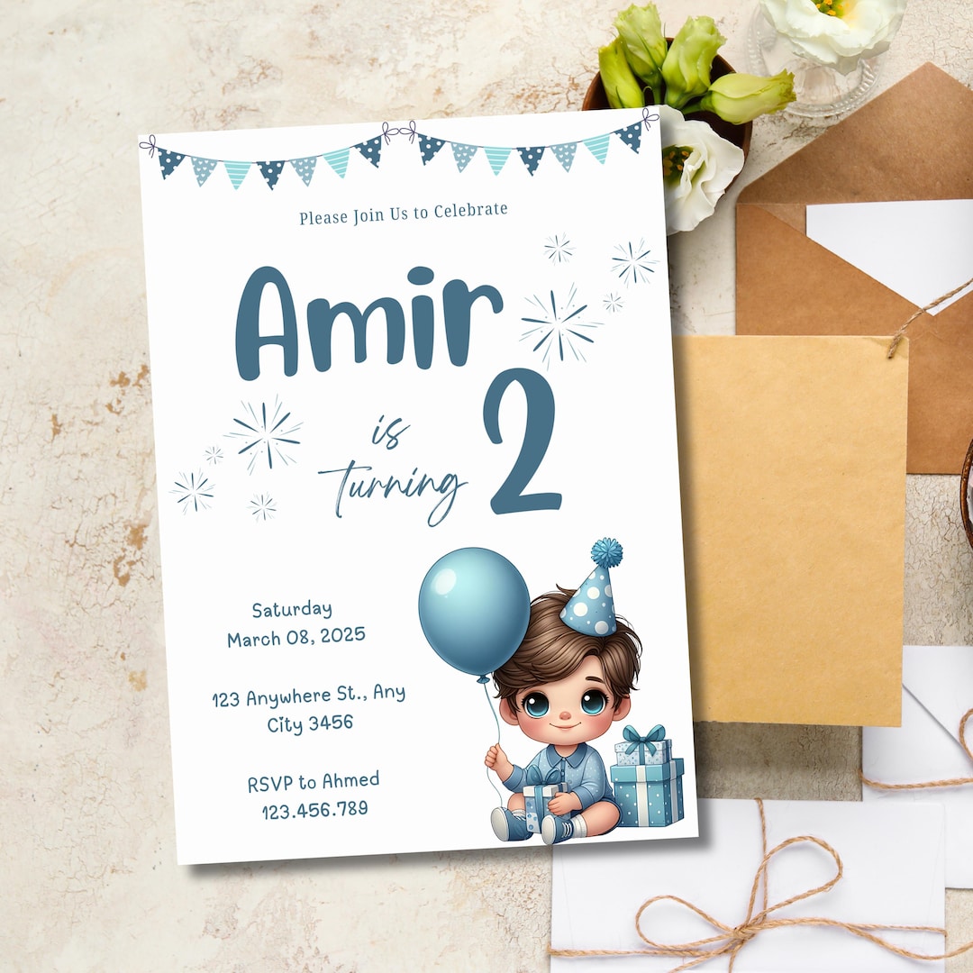 Blue Birthday Invitation Template, Blue Birthday Invite, Editable Blue ...