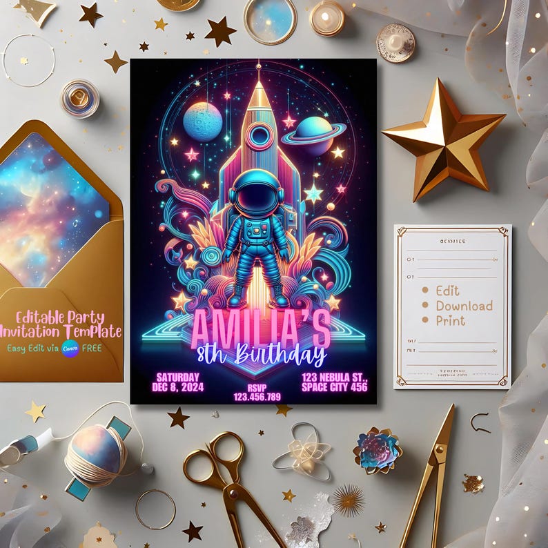 Editable Cosmic Theme Birthday Invitation – Digital Printable – Outer ...