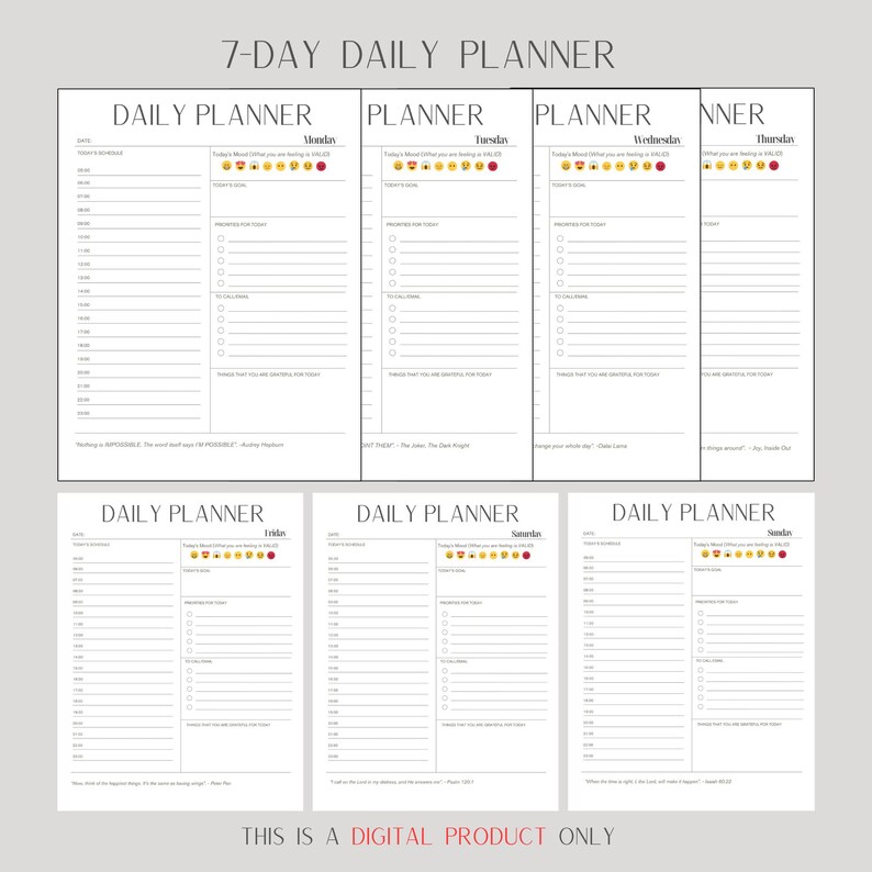 Editable and Printable Minimalist Daily Planner, Digital Planner ...