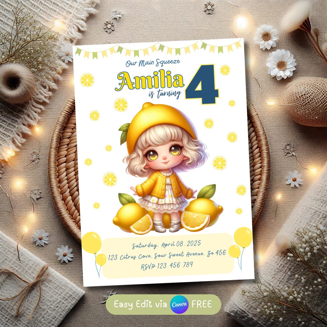 Our Main Squeeze Birthday Invitation, Lemon Theme Party Invite ...