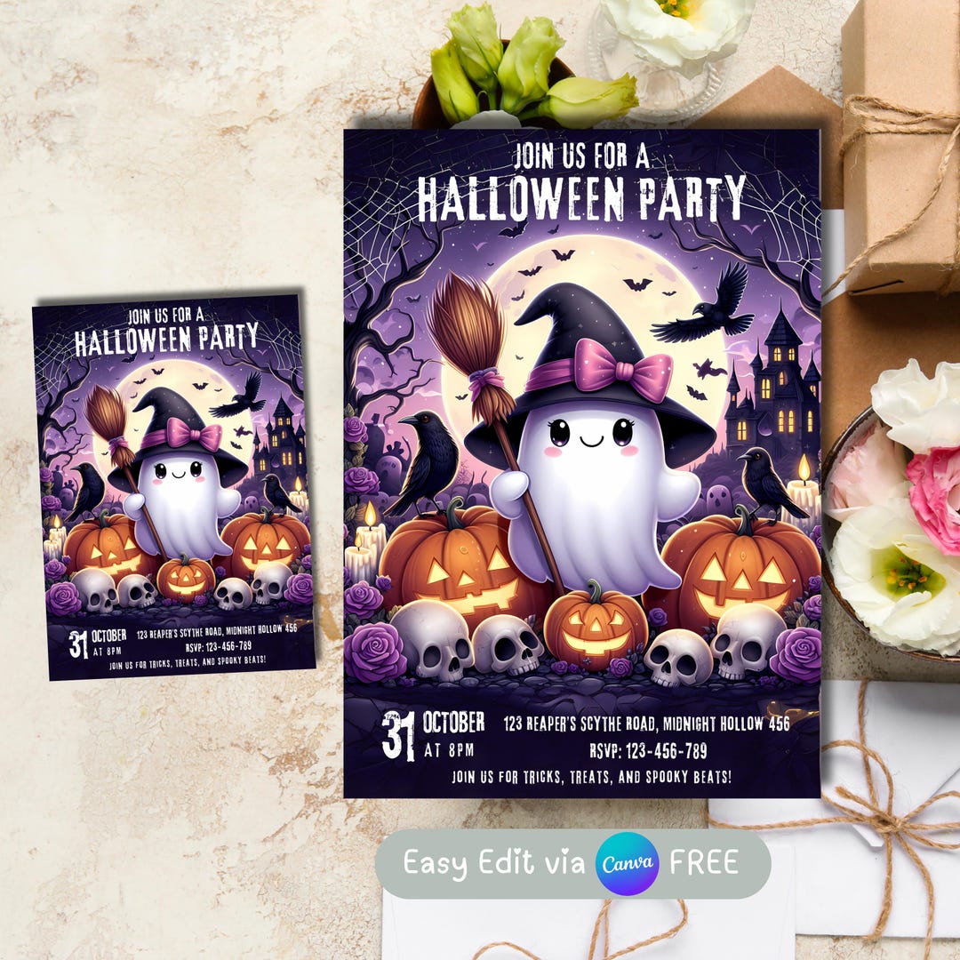 Editable Halloween Party Invitation, Spooky Party Invite, Ghost ...