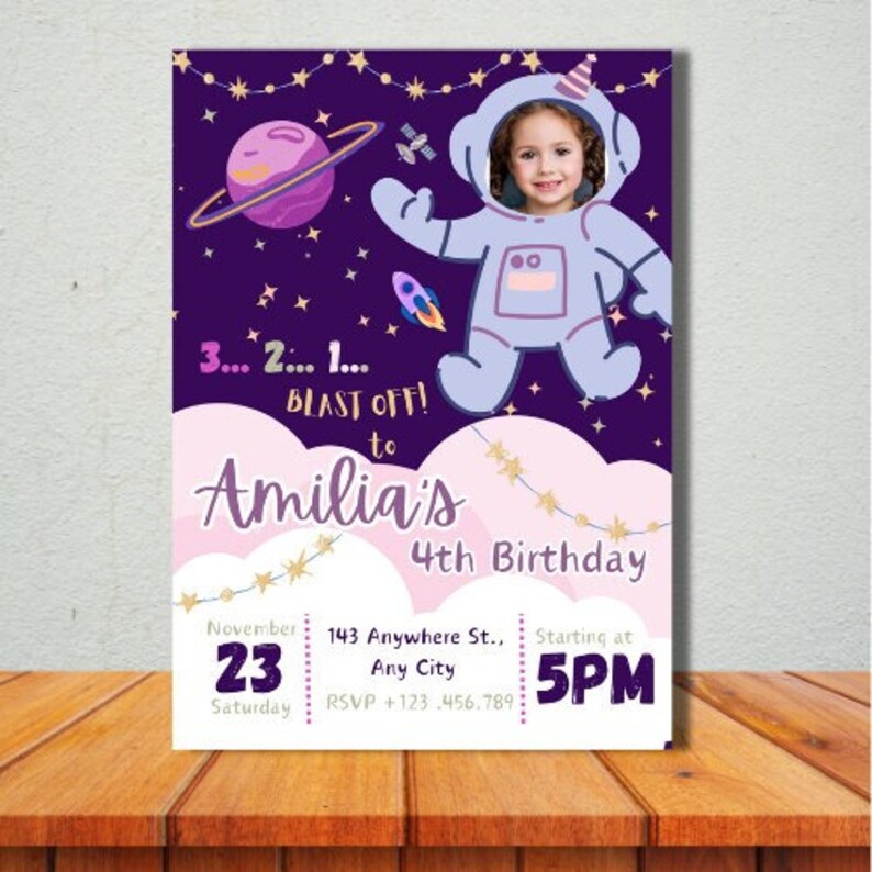EDITABLE Space Girl, Outer Space Themed Invitation for Girl, Cosmic ...