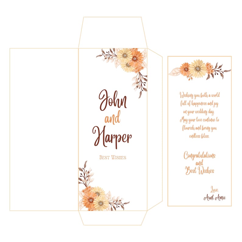 Customizable Rustic Bohemian Wedding Card & Money Envelope | Editable ...