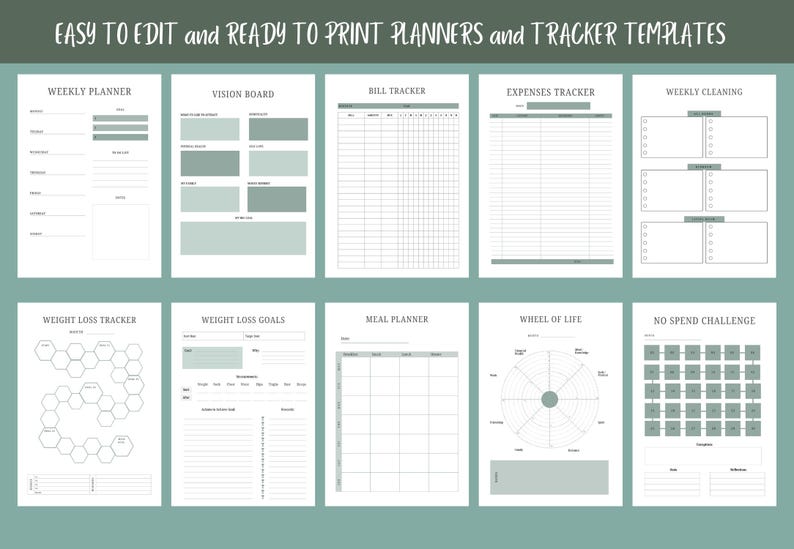 Life Planner Editable and Printable Planner, Daily, Weekly, Monthly ...