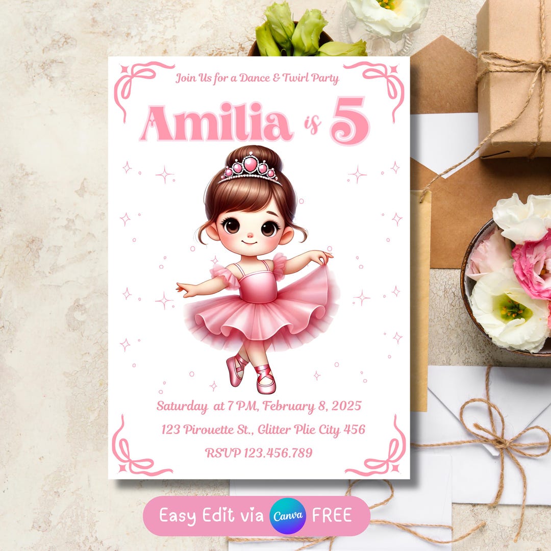 Ballet Theme Birthday Party Invitation, Ballerina Birthday, Editable ...