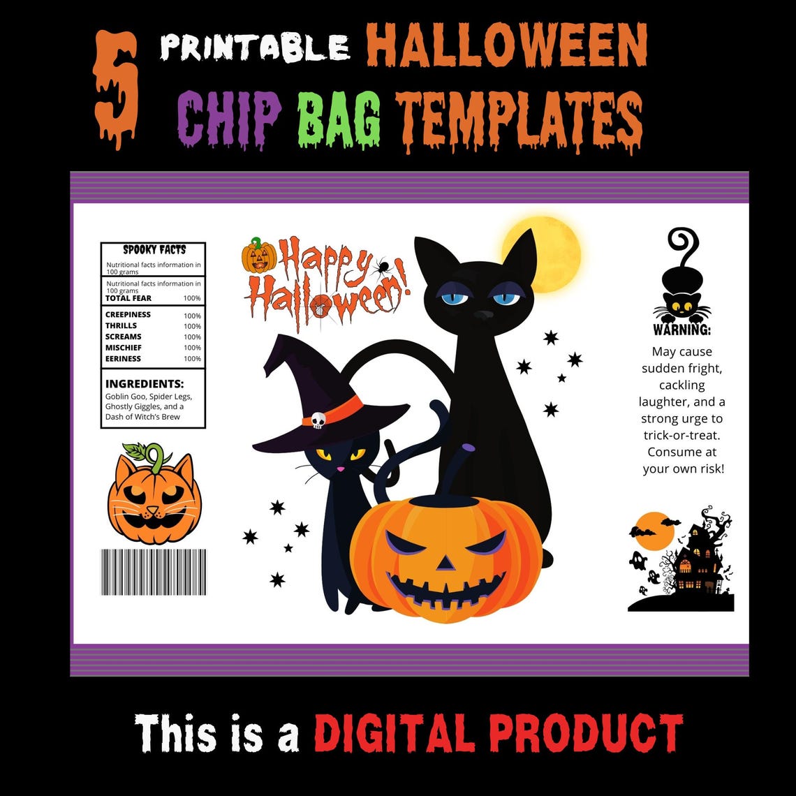 Printable Halloween Chip Bags, Halloween Party Candy Bag, Halloween ...