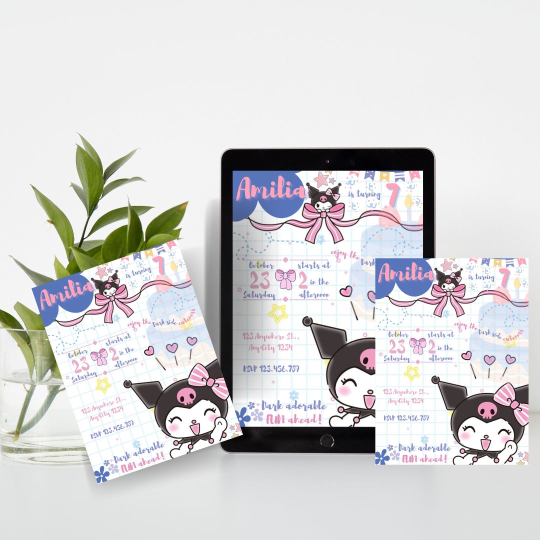 Kawaii Sanrio Kuromi Themed Birthday Invitation Template, Cute Kuromie ...