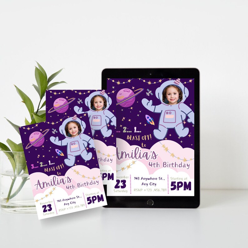 EDITABLE Space Girl, Outer Space Themed Invitation for Girl, Cosmic ...