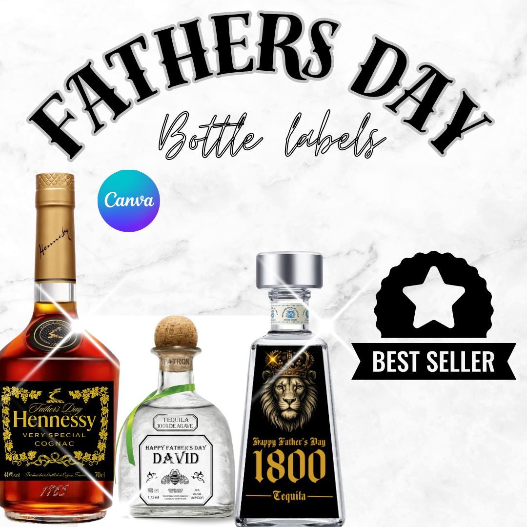 Father’s Day Bottle Labels Canva Template | Done for You Custom Alcohol ...