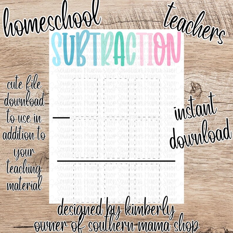 Subtraction Worksheet PDF/JPG| Printable Homeschool Worksheet, Math ...