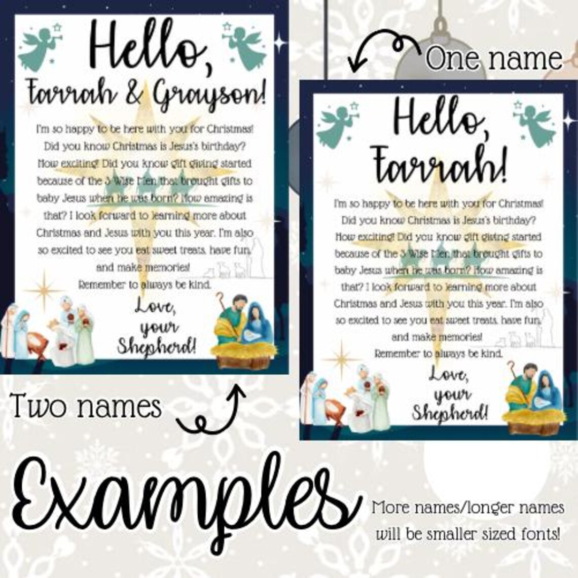 PERSONALIZED Shepherd Letter Printable PDF Christian Christmas, I'm ...