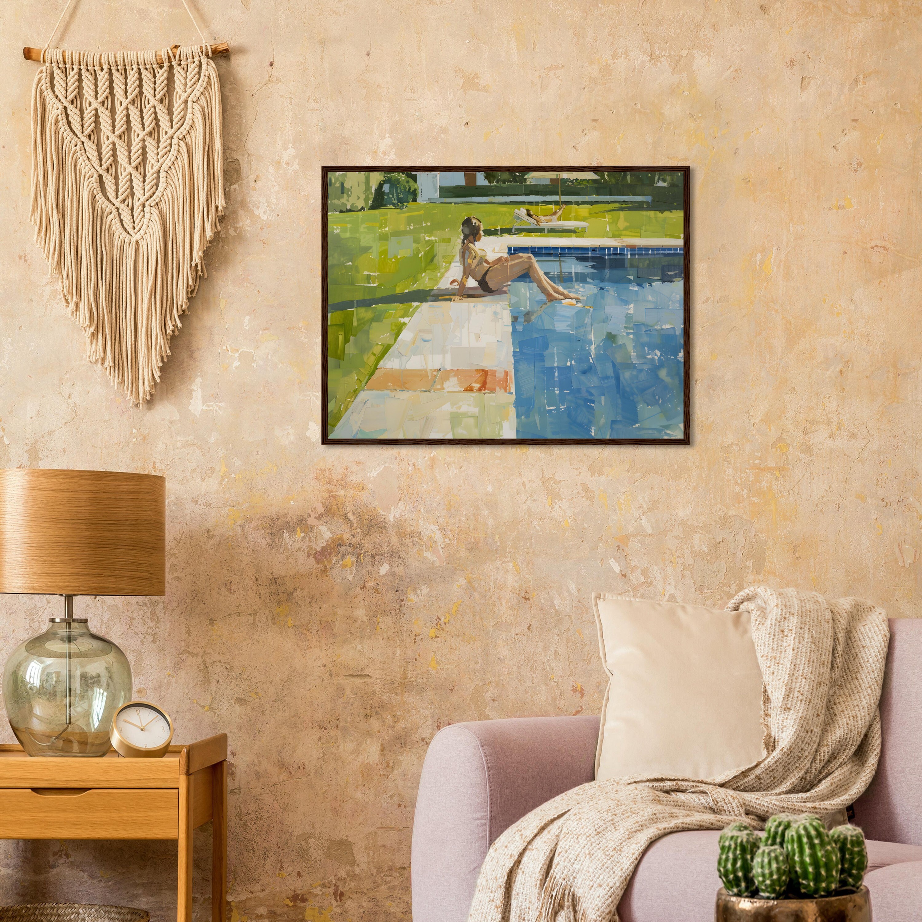 Girl at the Swimming Pool Art Pretty Girl Summer Portrait, Wood Frame ...