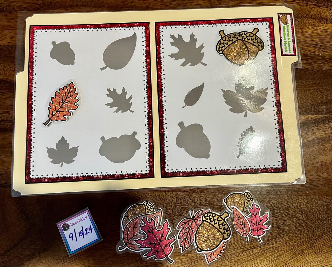Acorns & Leaves Sizing Shadow Match File Folder Game Pre-k Visual ...