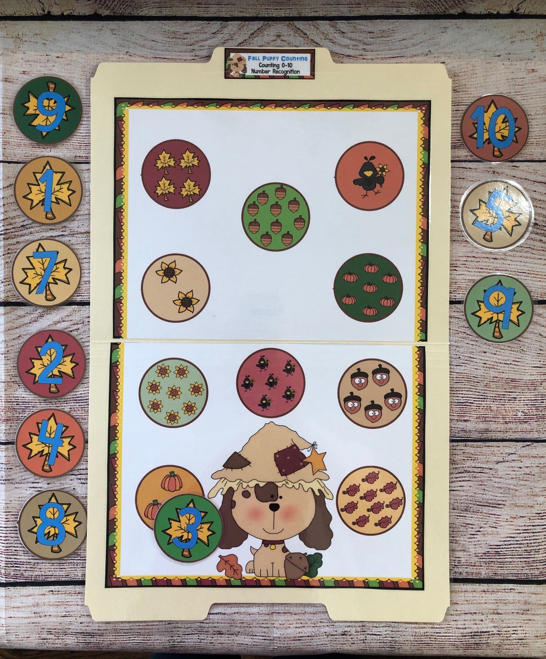 Fall Puppy Counting File Folder Game Numbers 1~10 Kindergarten ...