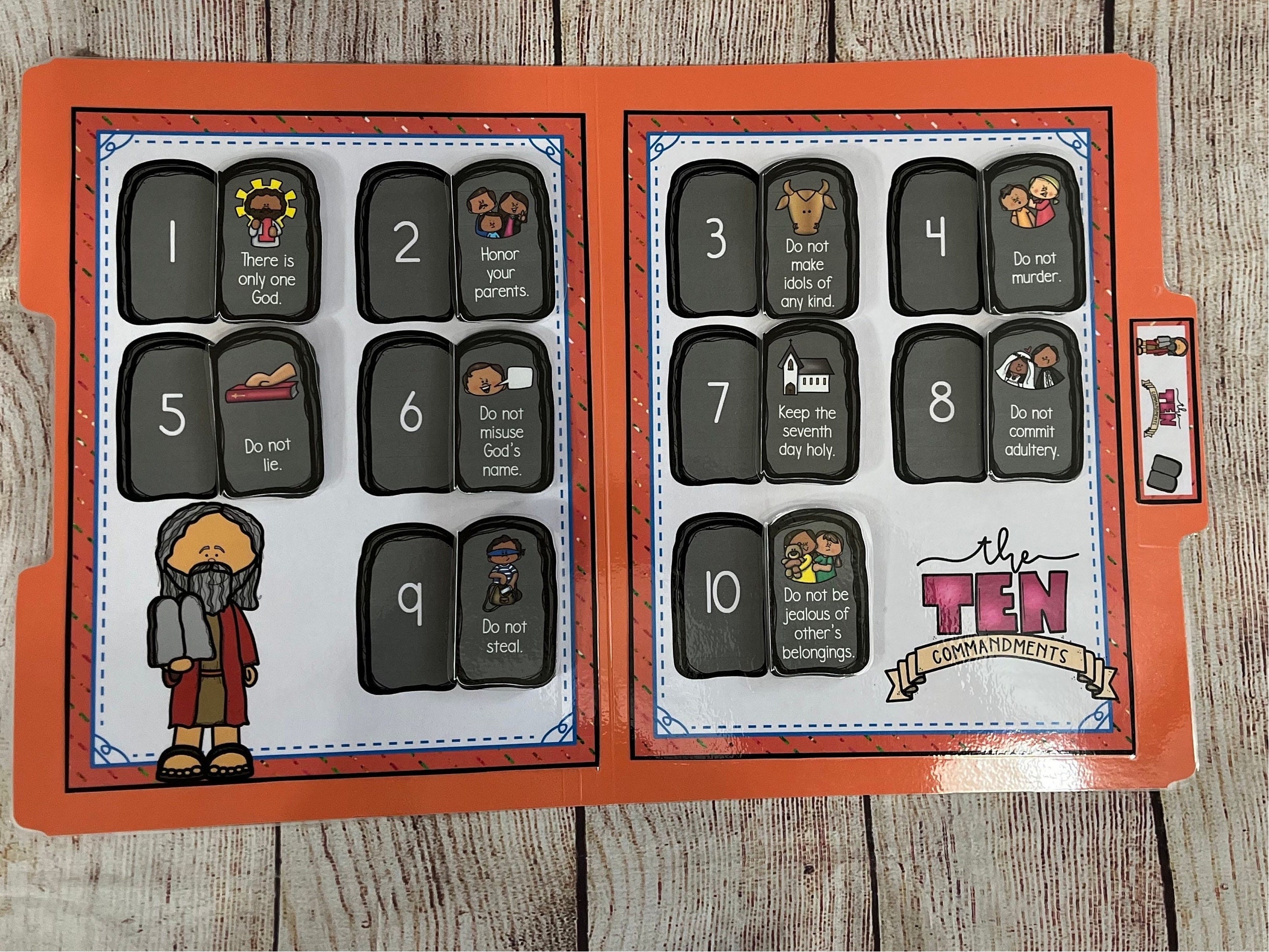 The Ten 10 Commandments Moses File Folder Game Center Teacher - Etsy
