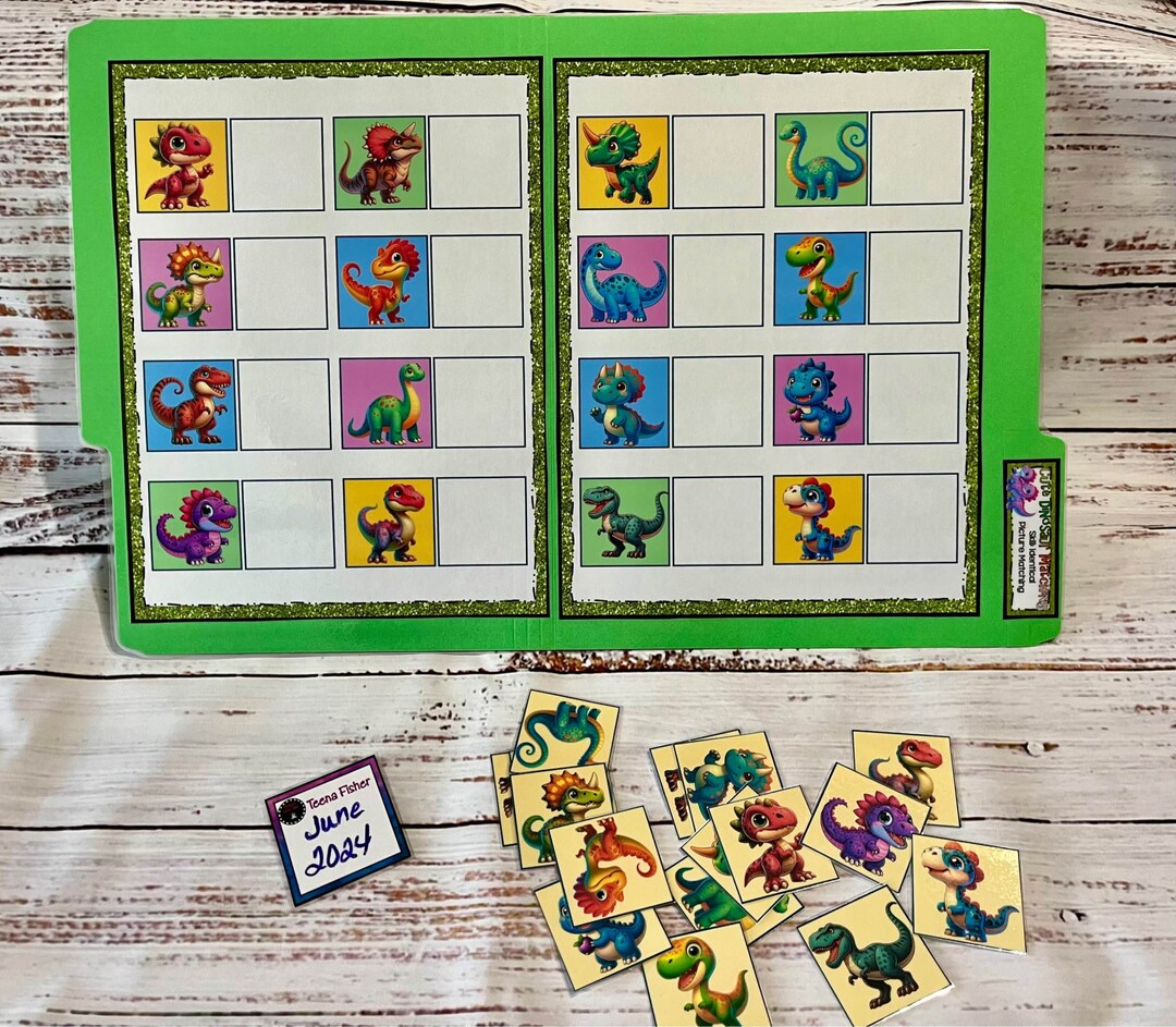 Cute Dinosaur Identical Picture File Folder Game Kindergarten Preschool ...