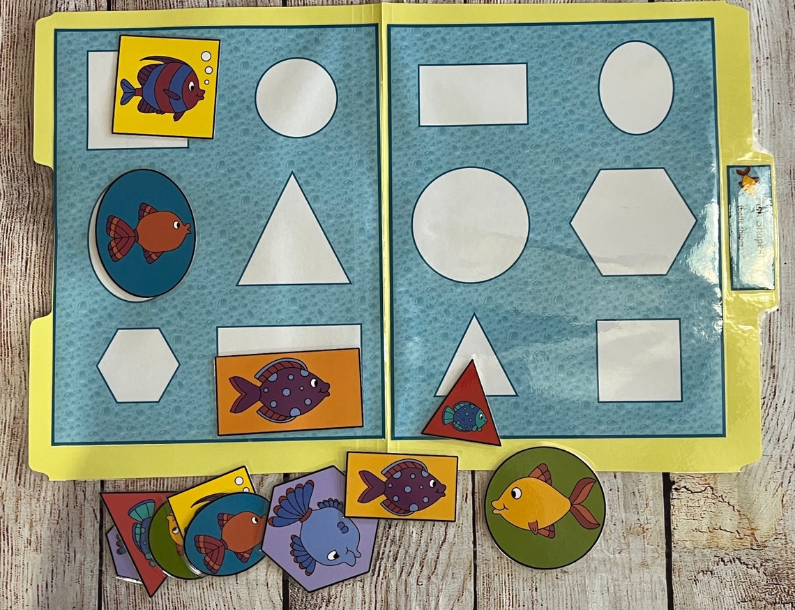 Fish Shapes 2D Math File Folder Game Center Teacher Resource Preschool ...