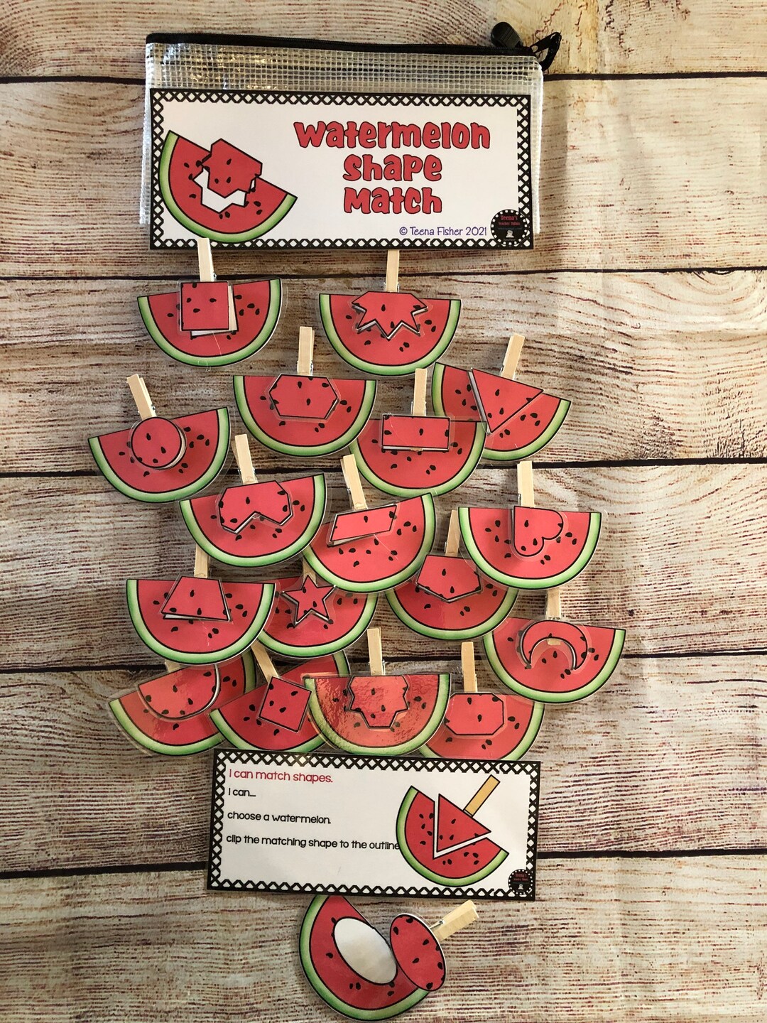 Watermelon Shape Match Math File Folder Game Center Teacher Resource ...