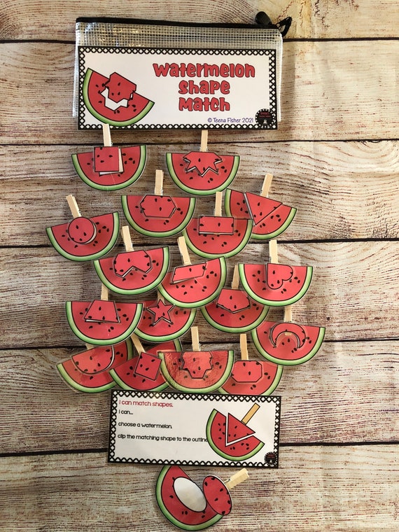 Watermelon Shape Match Math File Folder Game Center Teacher - Etsy