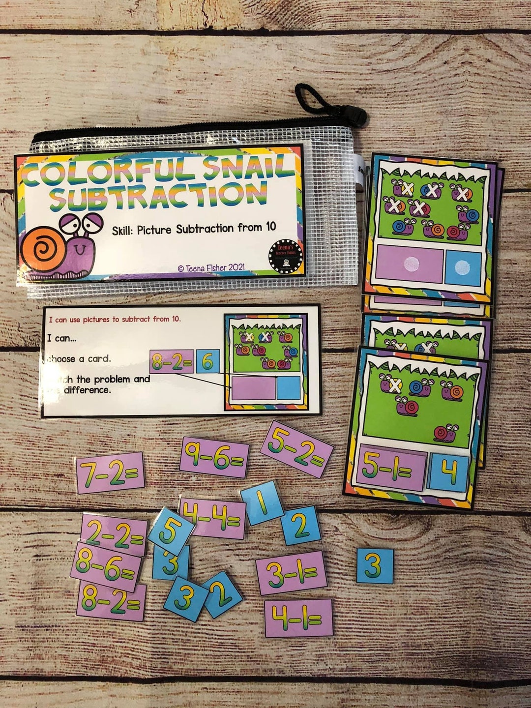 Colorful Snail Picture Subtraction From 10 Kindergarten First Second ...