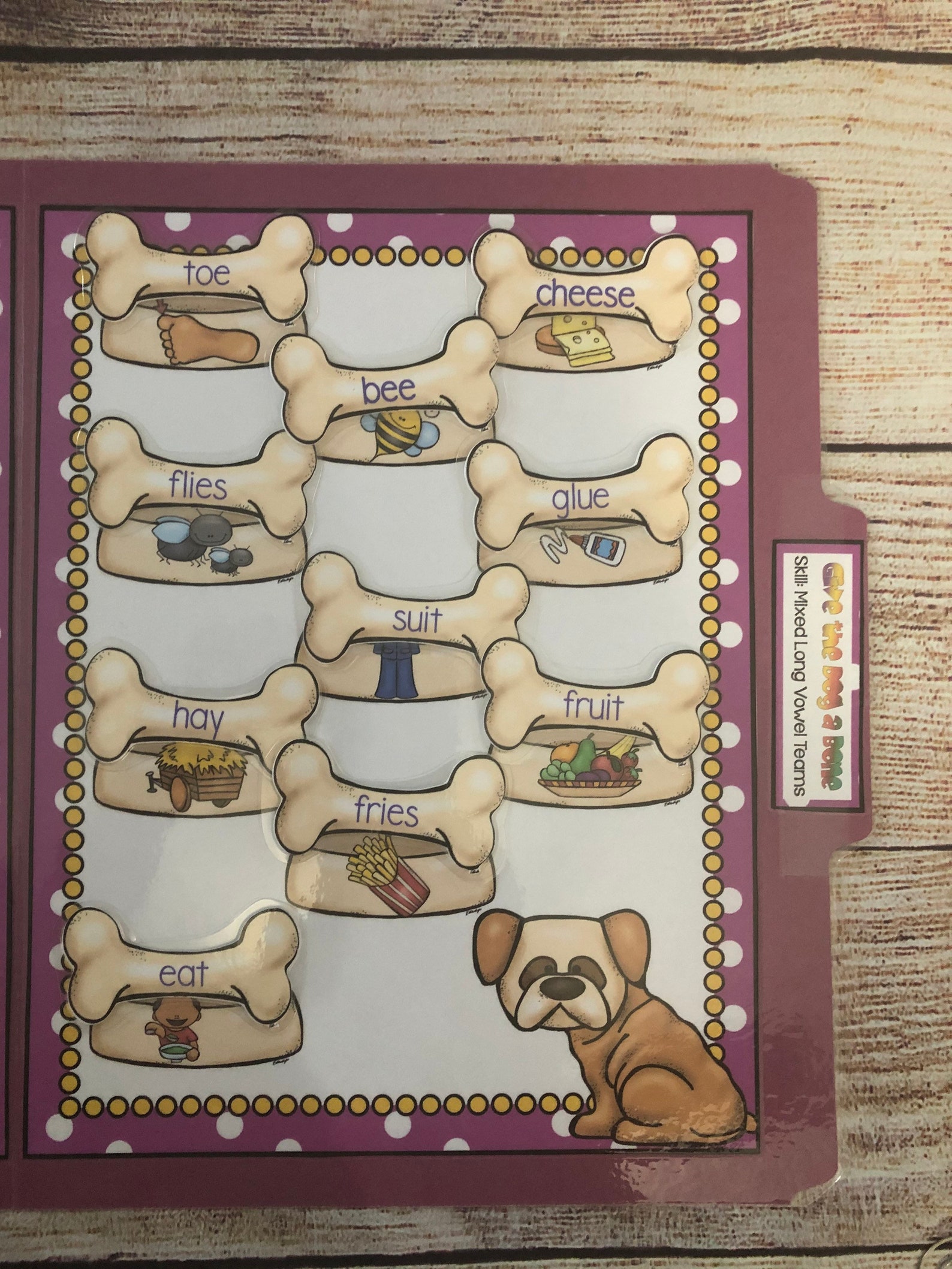 Give the Dog a Bone Long Vowel Teams Literacy Phonics File | Etsy