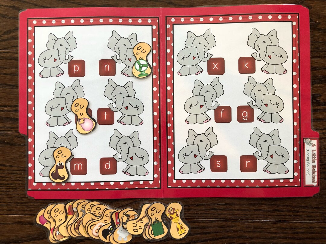 A Little Behind File Folder Game Literacy Center Phonics Ending Sounds ...